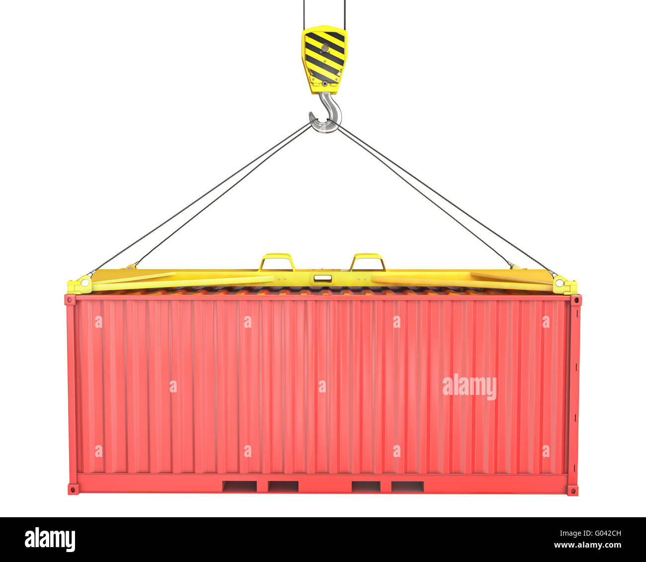 Freight container hoisted on container spreader Stock Photo - Alamy