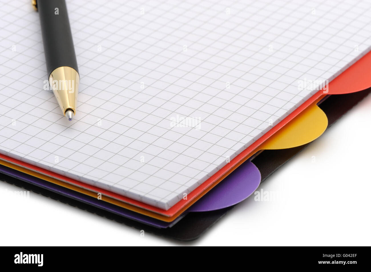 Notebook - organizer with the stylish pen.Color bookmarks Stock Photo ...