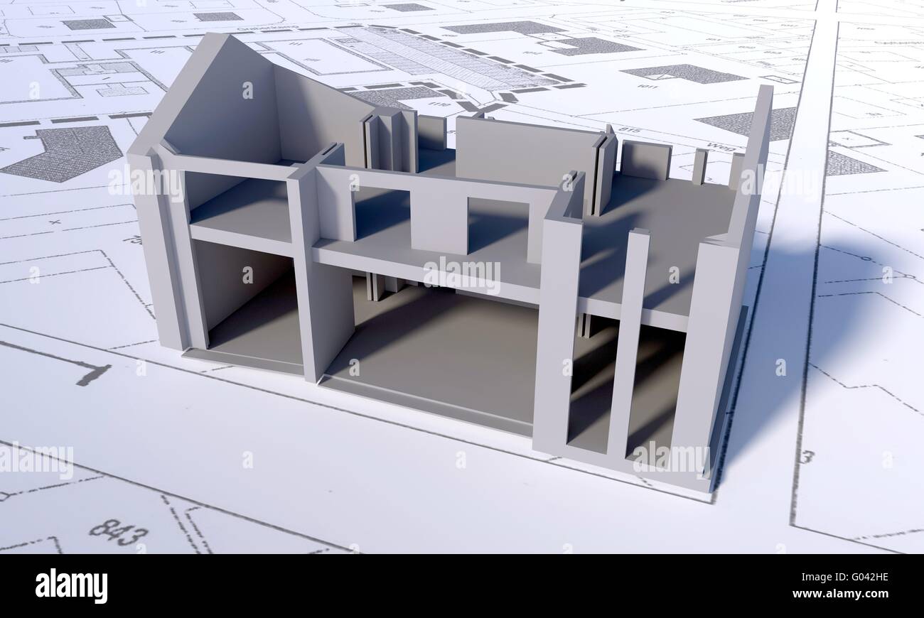 3d illustration - framing on architectural drawing Stock Photo - Alamy