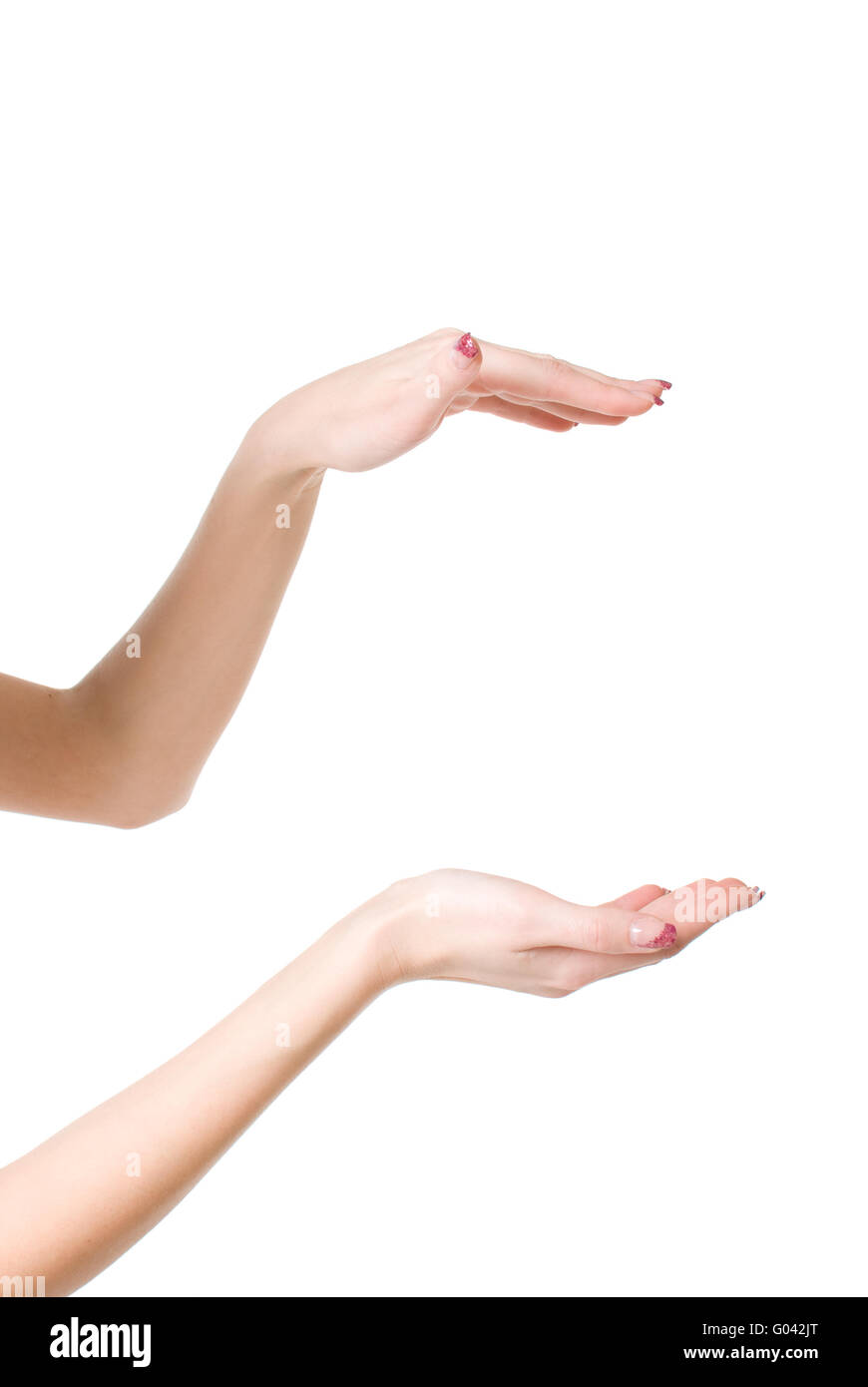 Beautiful woman hands open isolated on white background Stock Photo - Alamy