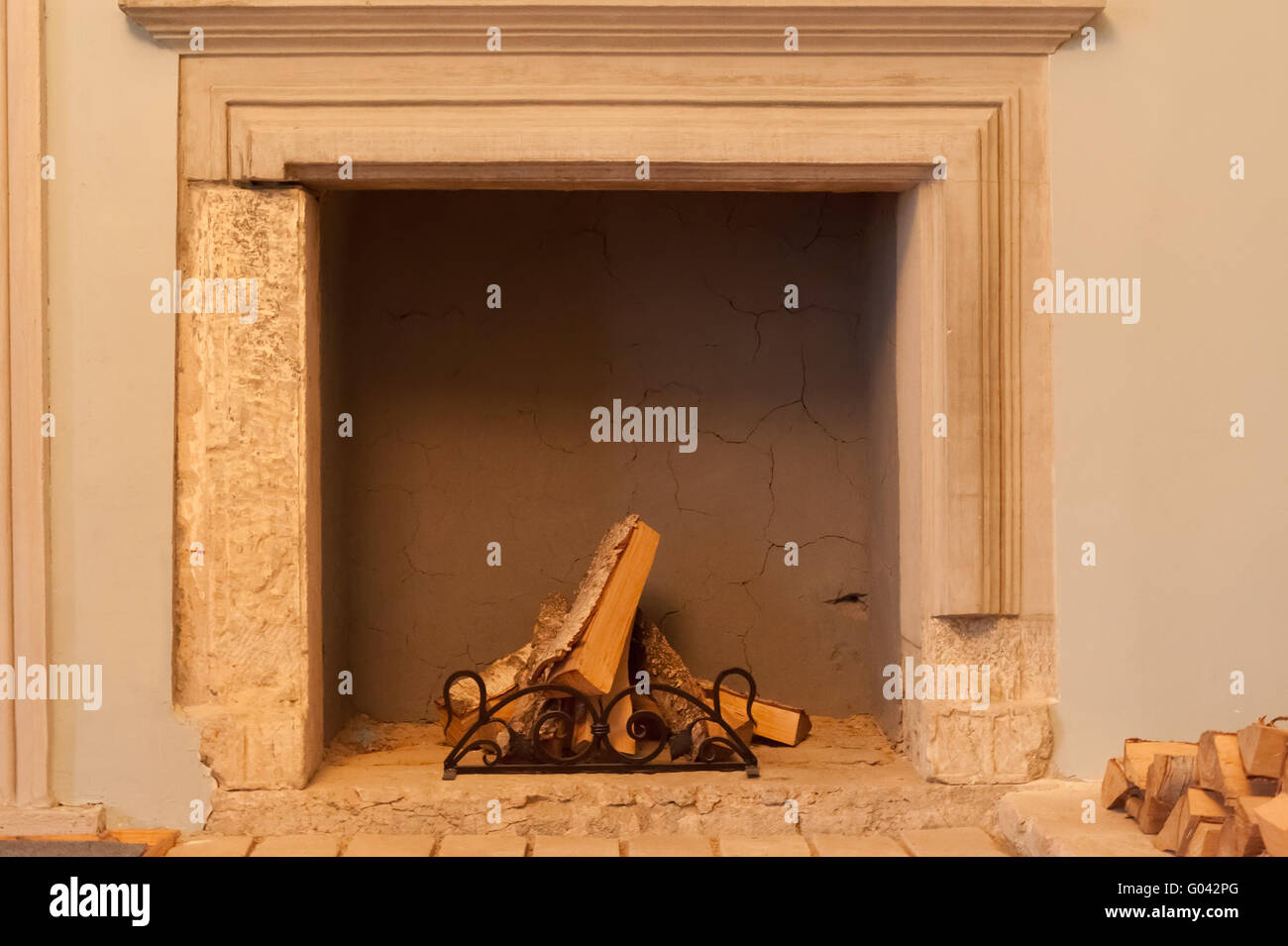 Ancient fireplace. 1600-1700 years. A museum piece castle Lvov Stock ...
