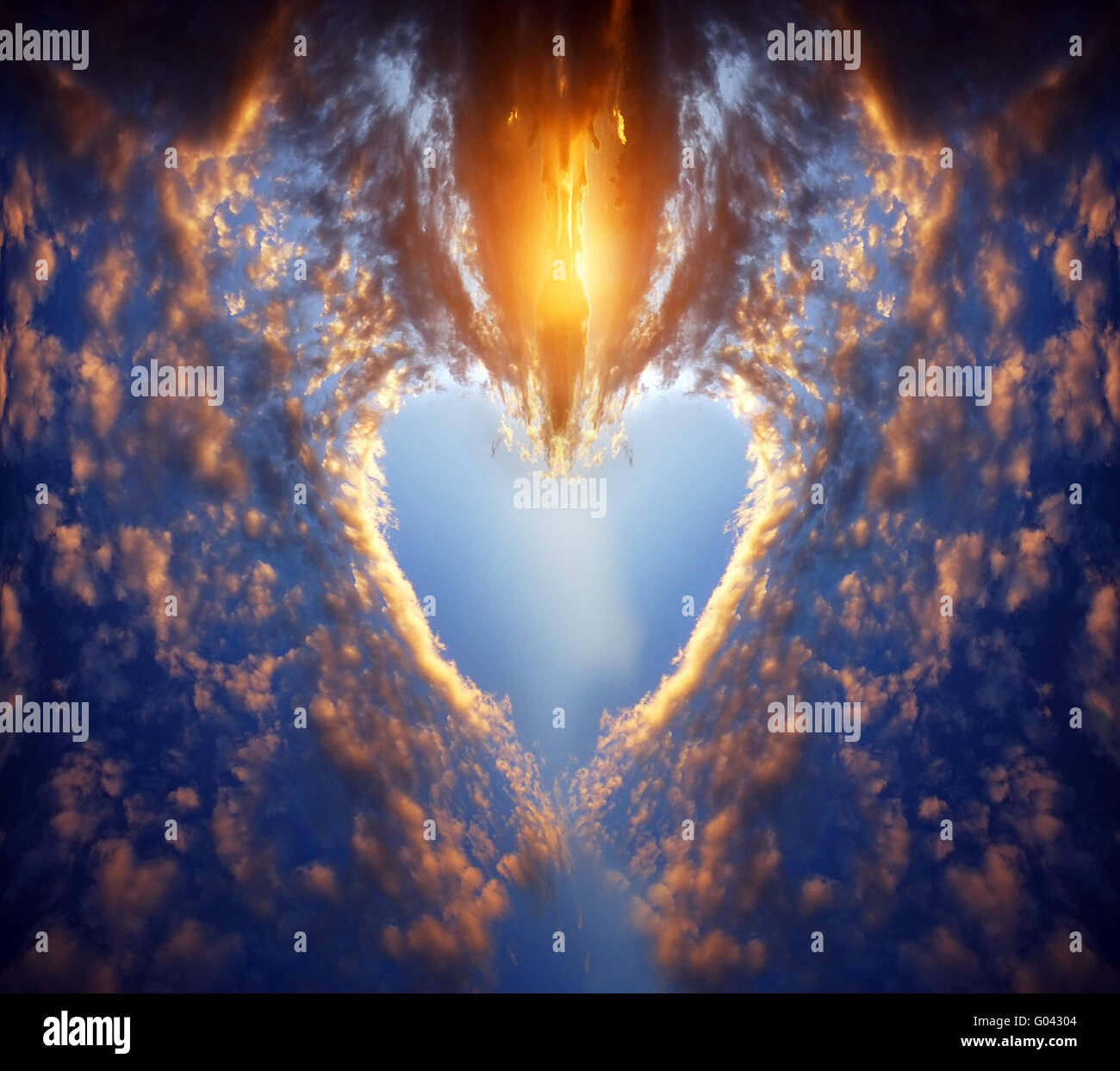 Heart shape made of clouds on a sunset sky. Love Stock Photo - Alamy