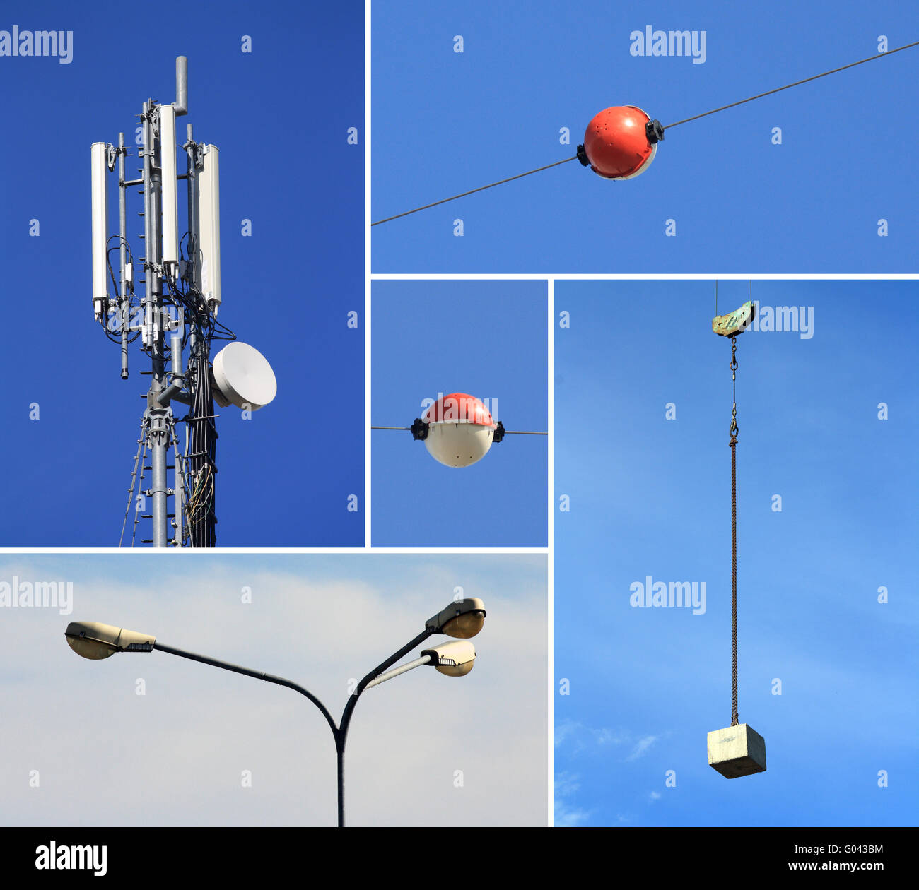 Collage of telecommunications electricity and building industries Stock ...