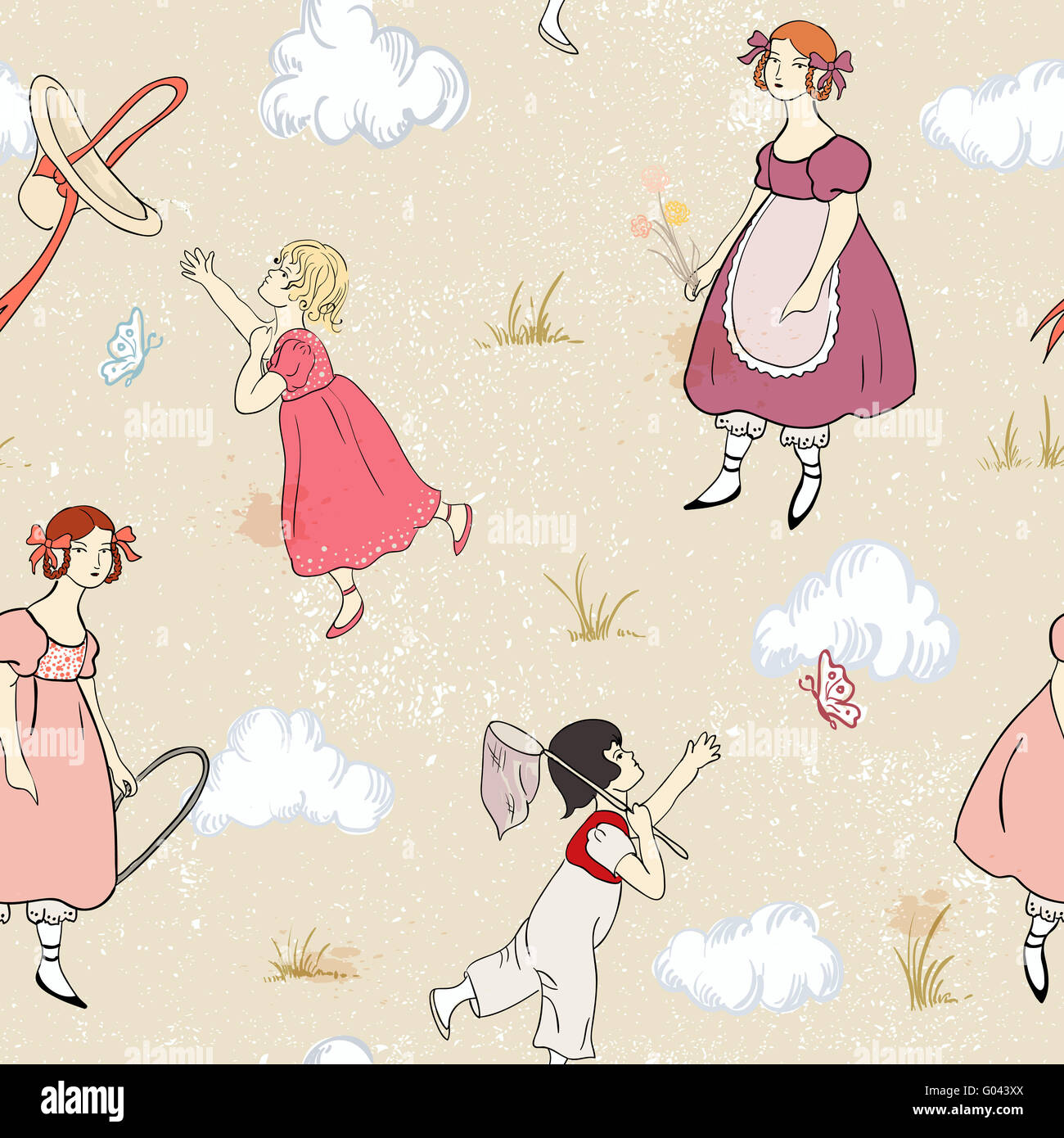 hand drawn seamless pattern with kids Stock Photo - Alamy