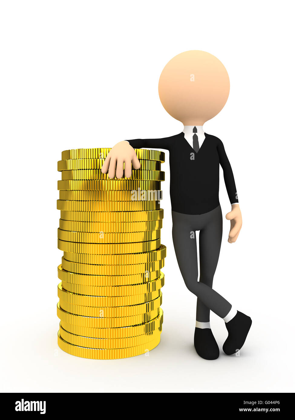 3d person with gold coins over white background Stock Photo - Alamy
