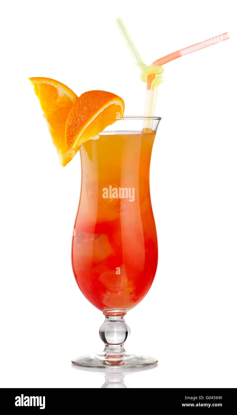 Orange alcohol cocktail with fruit slices isolated Stock Photo - Alamy