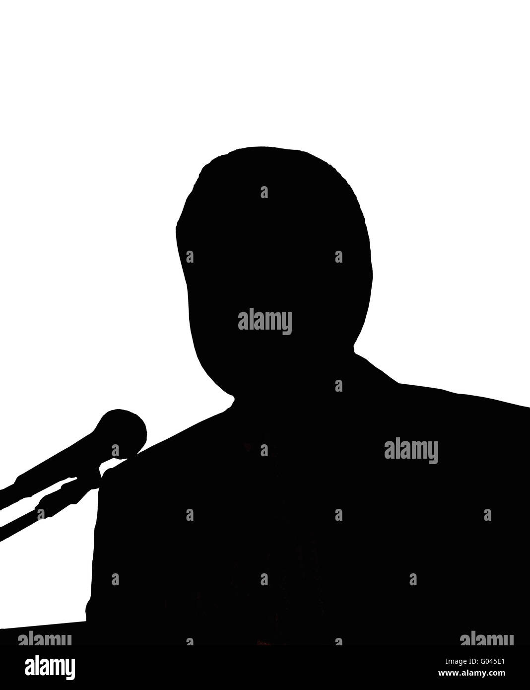 Silhouettes of the man with microphone on the whit Stock Photo - Alamy