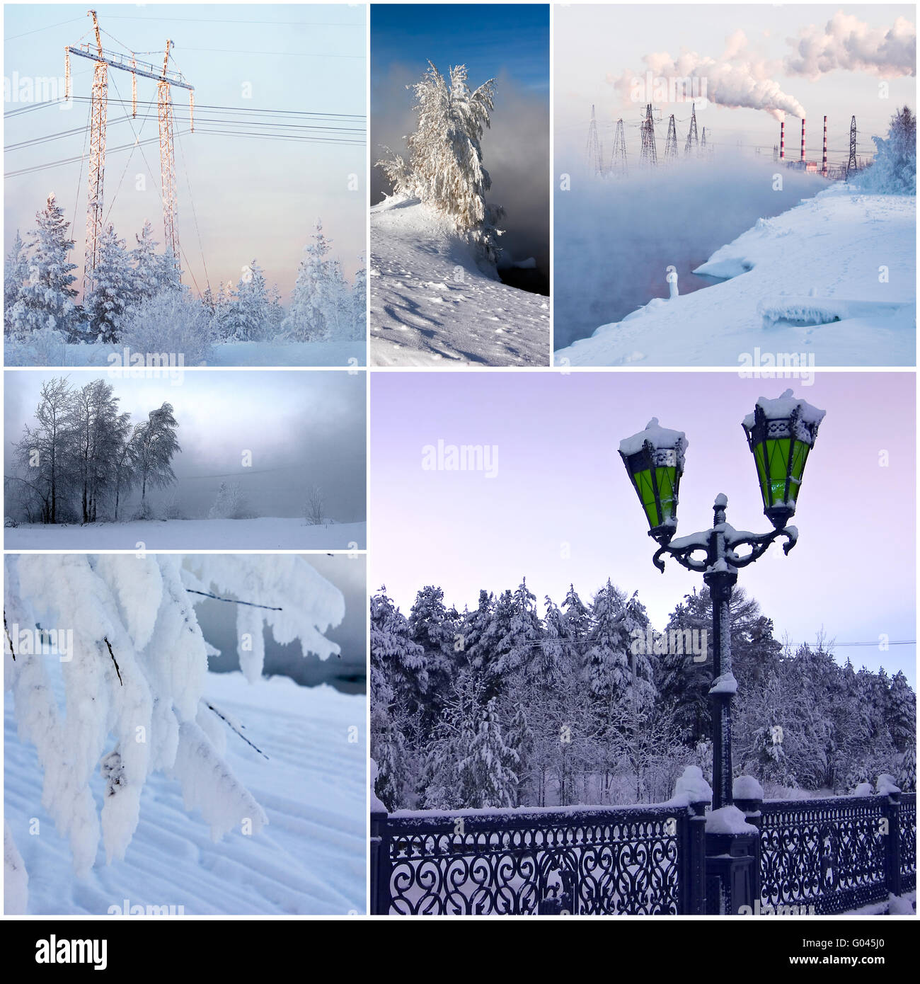collage from 6 beautiful photos on winter theme Stock Photo - Alamy