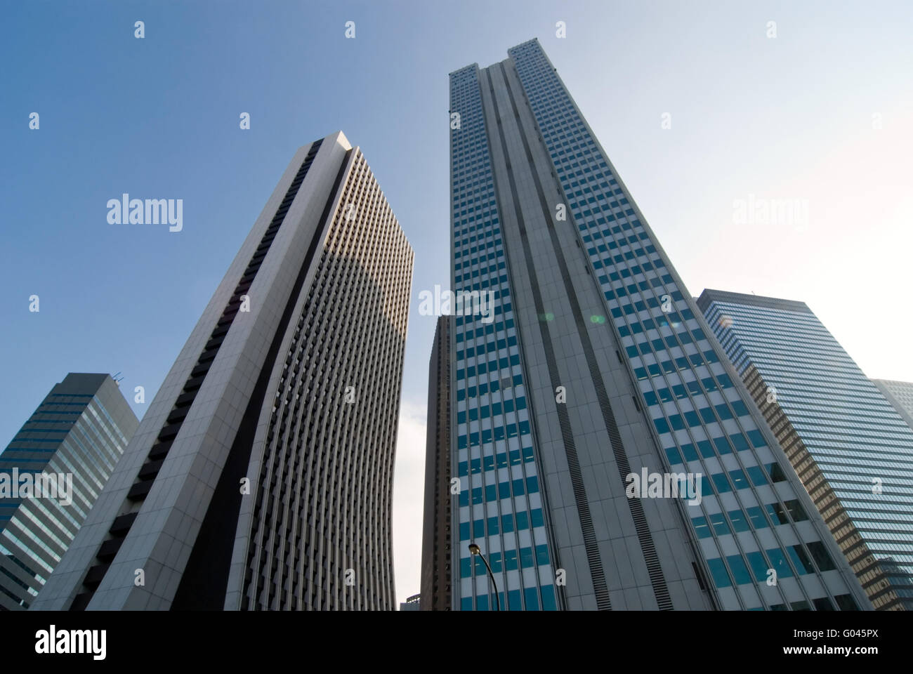 very high buildings background with green lens-fla Stock Photo - Alamy