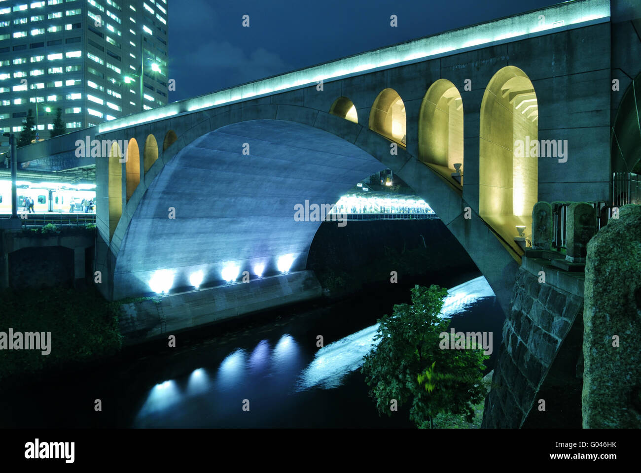 scenic night view to the famous Hijiribashi Bridge Stock Photo - Alamy