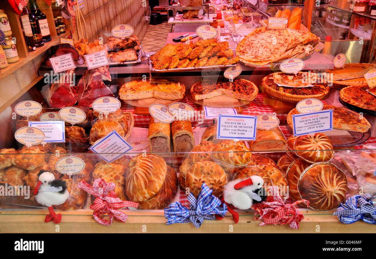 Butcher's shop, butchery, shop window, tarts, pates, pastry, old town ...