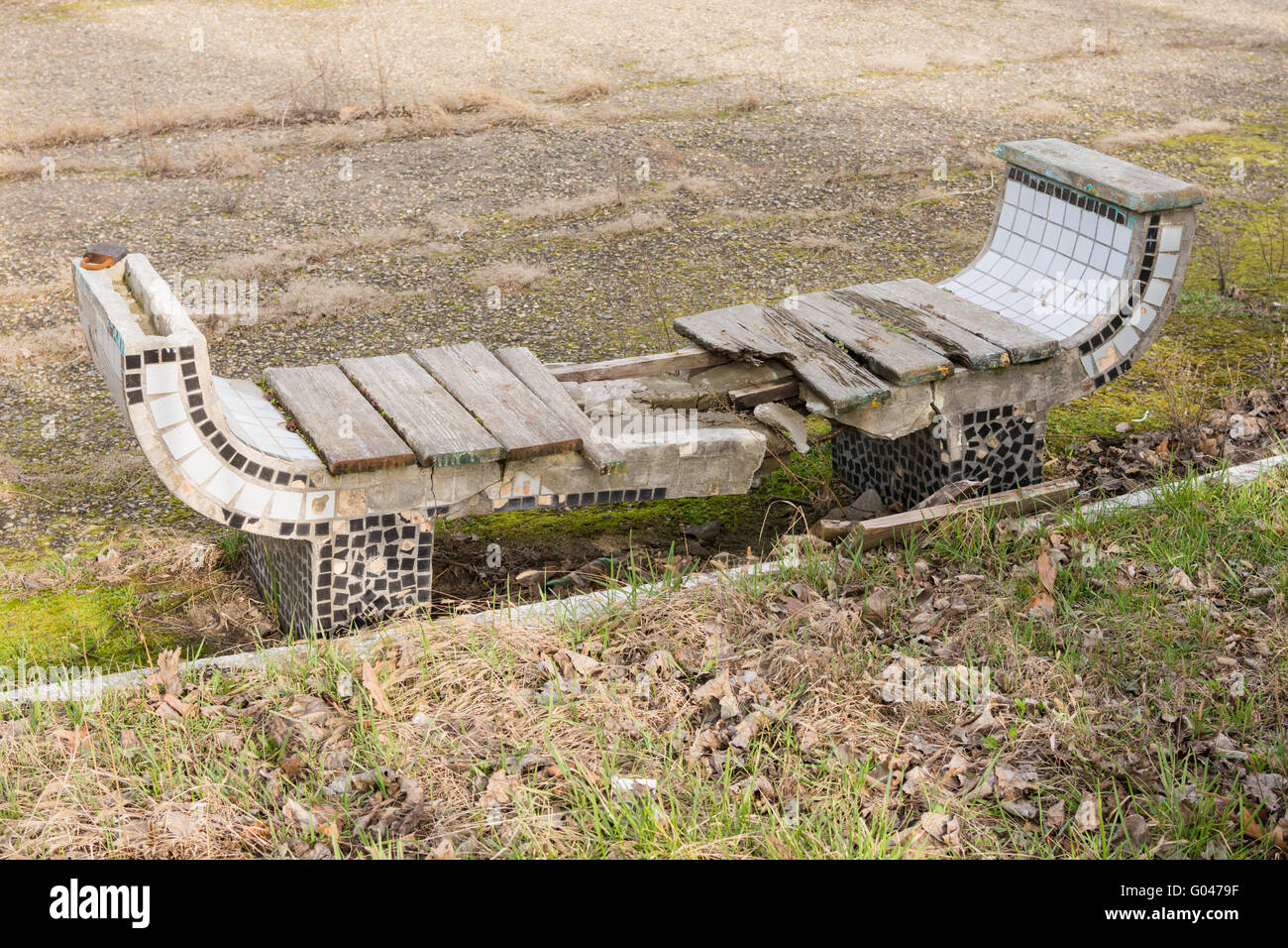 Old ruined with time outdoor bench Stock Photo - Alamy