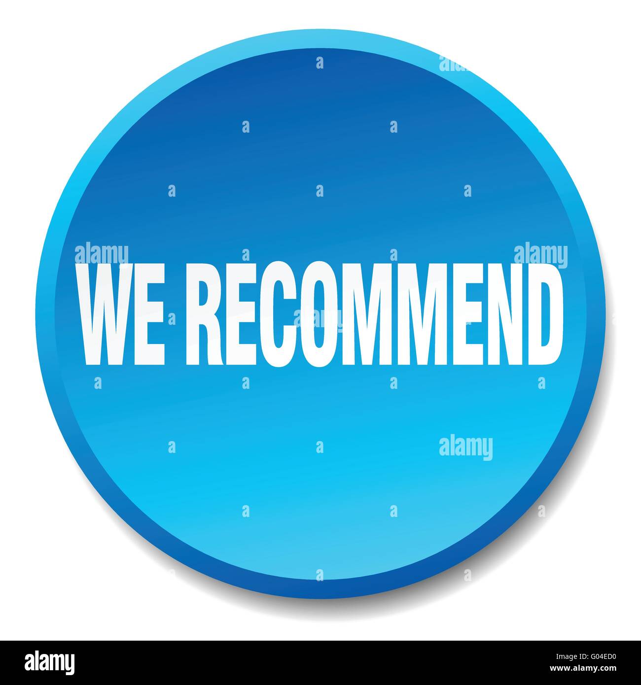 we recommend blue round flat isolated push button Stock Vector Image ...