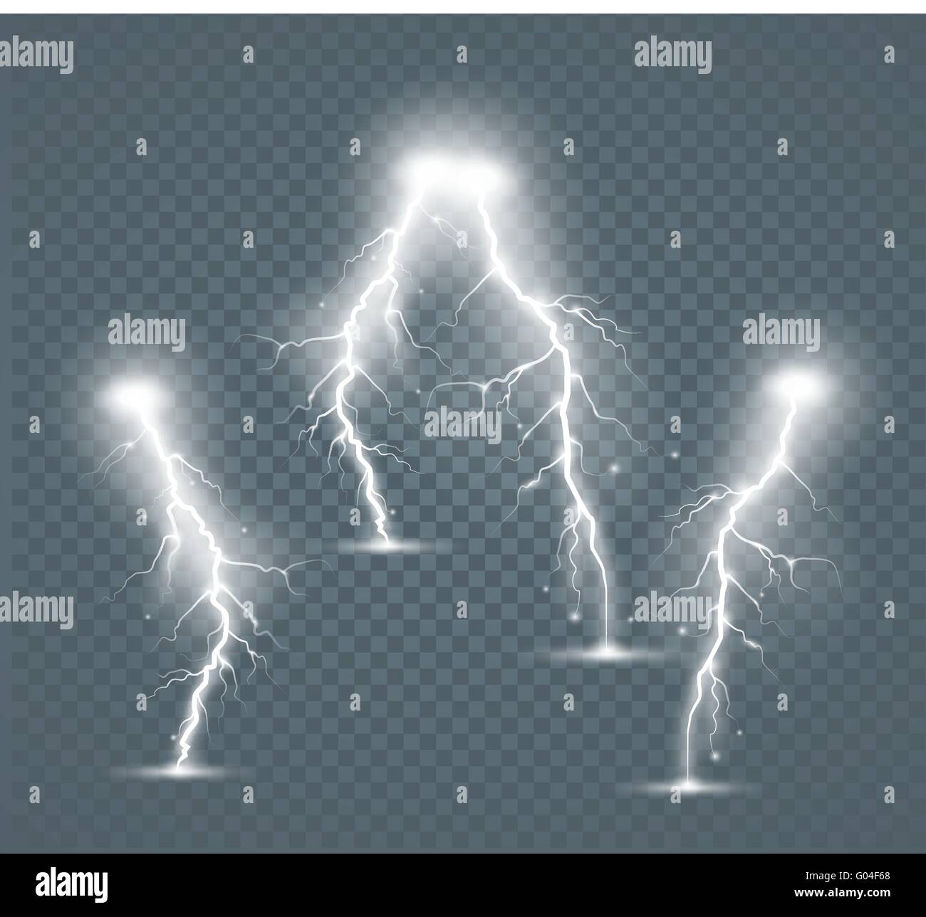 Set of the isolated realistic lightnings with transparency for design ...