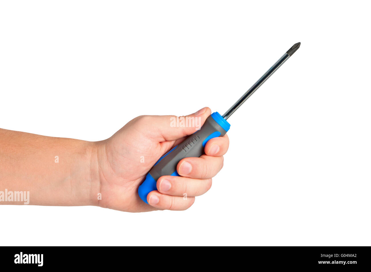 Screwdriver in hand isolated on white background Stock Photo - Alamy