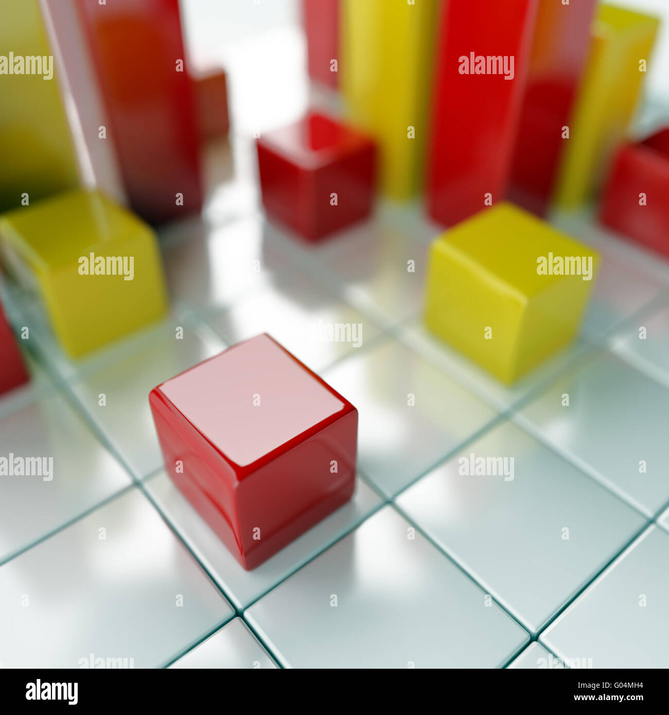 Abstract red and yellow metallic cubes on a white Stock Photo - Alamy