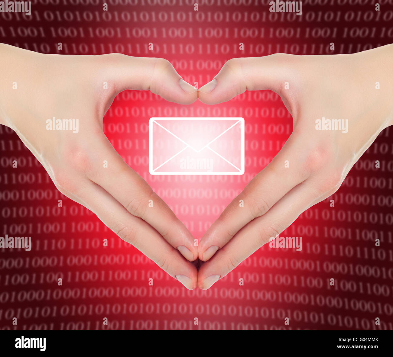female hands in shape of a heart holding valentine's e-mail message ...