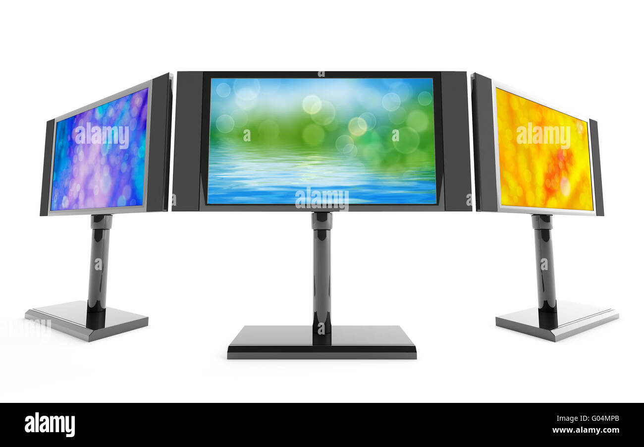 modern monitors with bright images on white backgr Stock Photo - Alamy