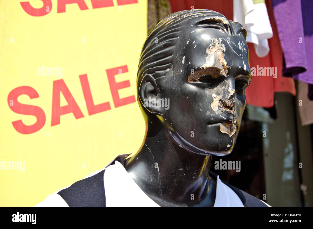 India, face of damaged male mannequin in street Stock Photo - Alamy