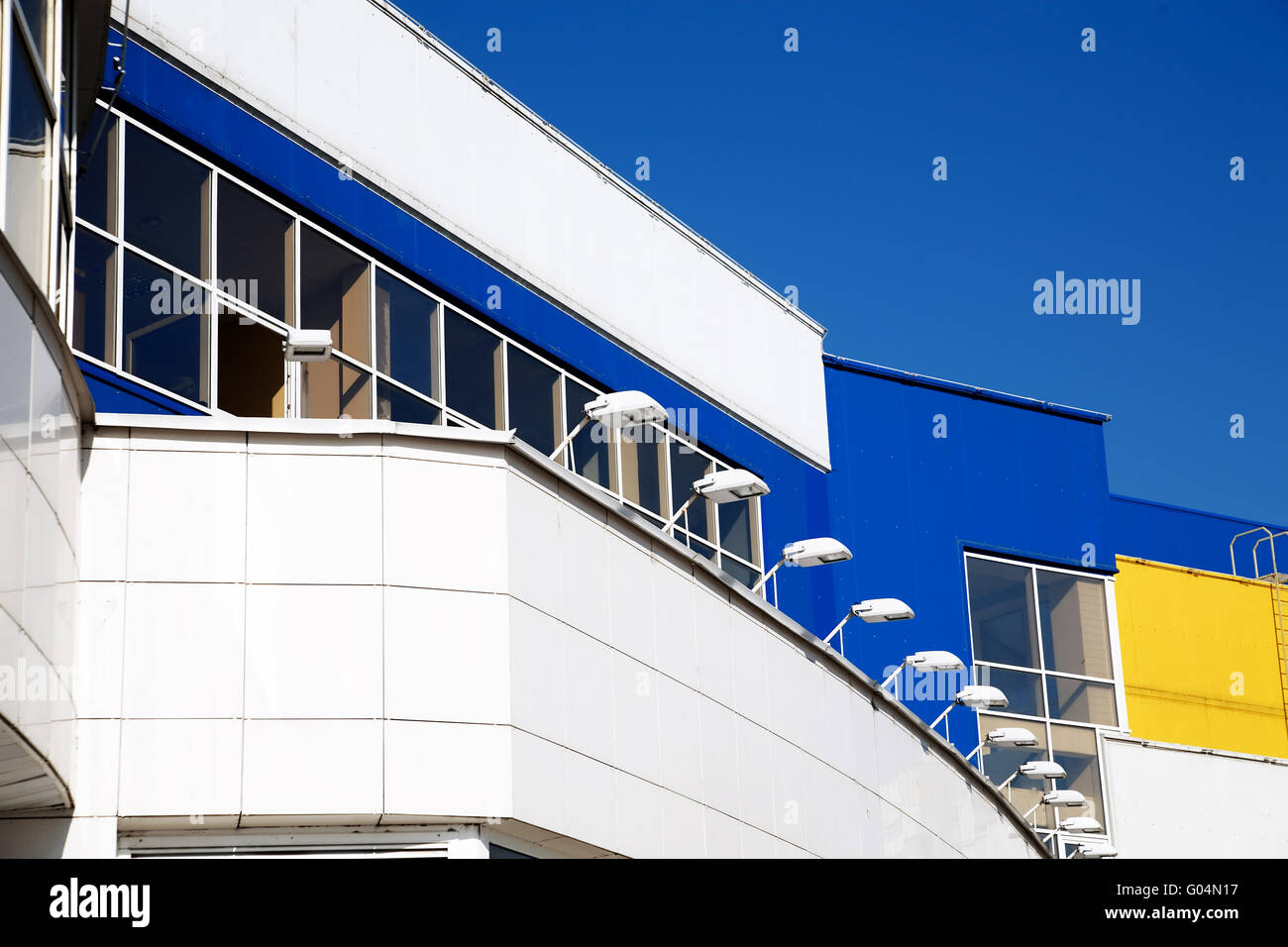 facade of modern building in blue and white tones Stock Photo - Alamy