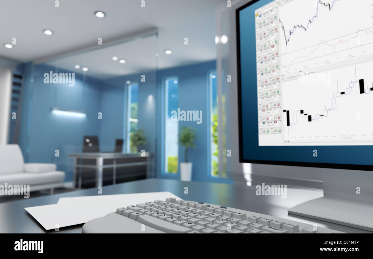 Workplace of the trader in modern cubicle with key Stock Photo - Alamy