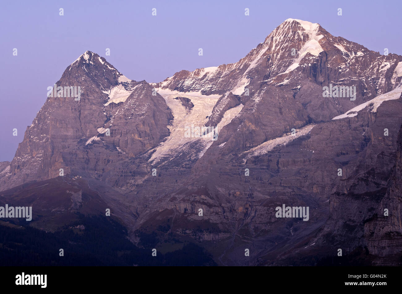 -sunset alpenglow at Mt Eiger, Eiger glacier and M Stock Photo - Alamy