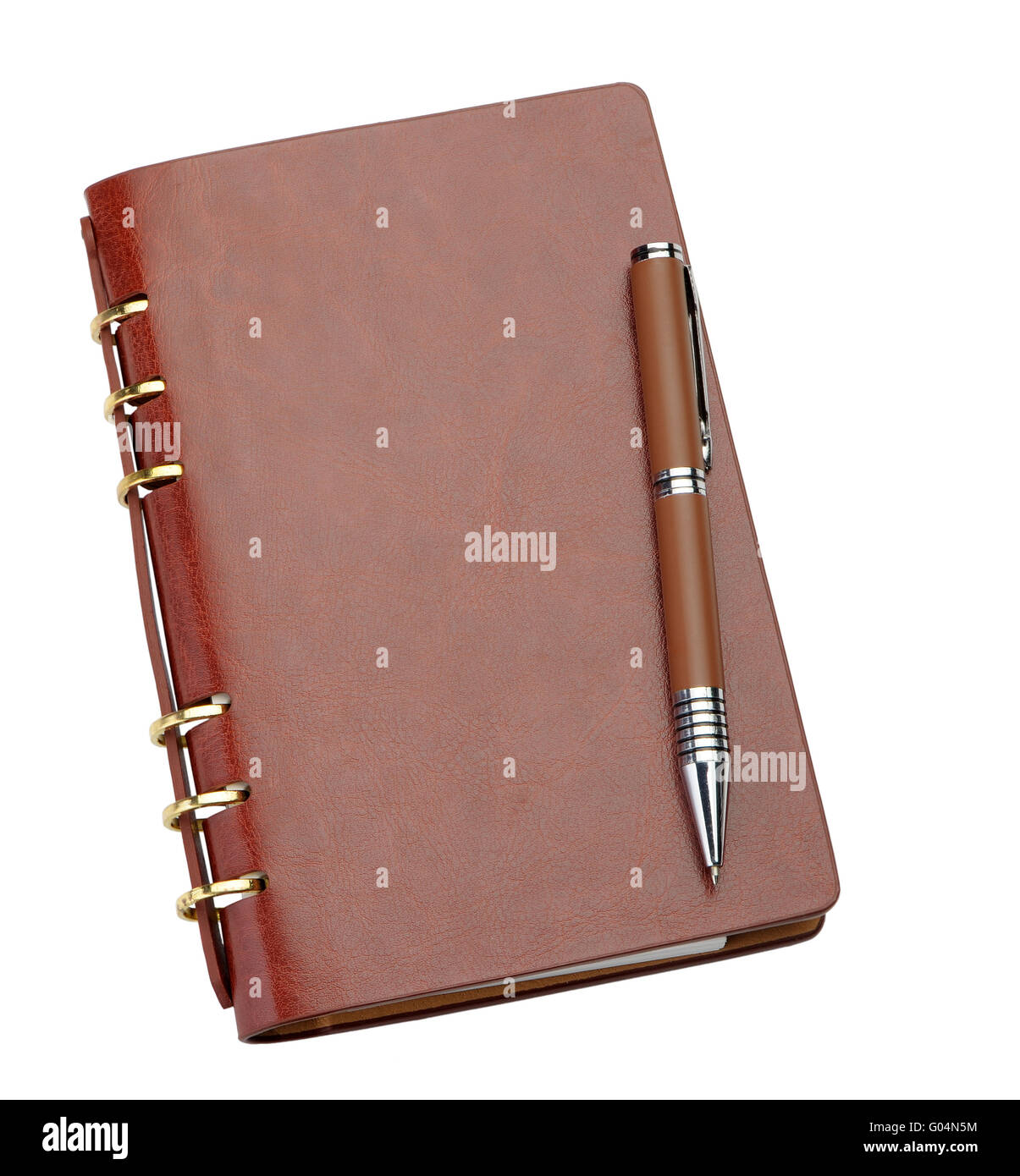 Notebook in a brown leather cover and stylish pen Stock Photo - Alamy