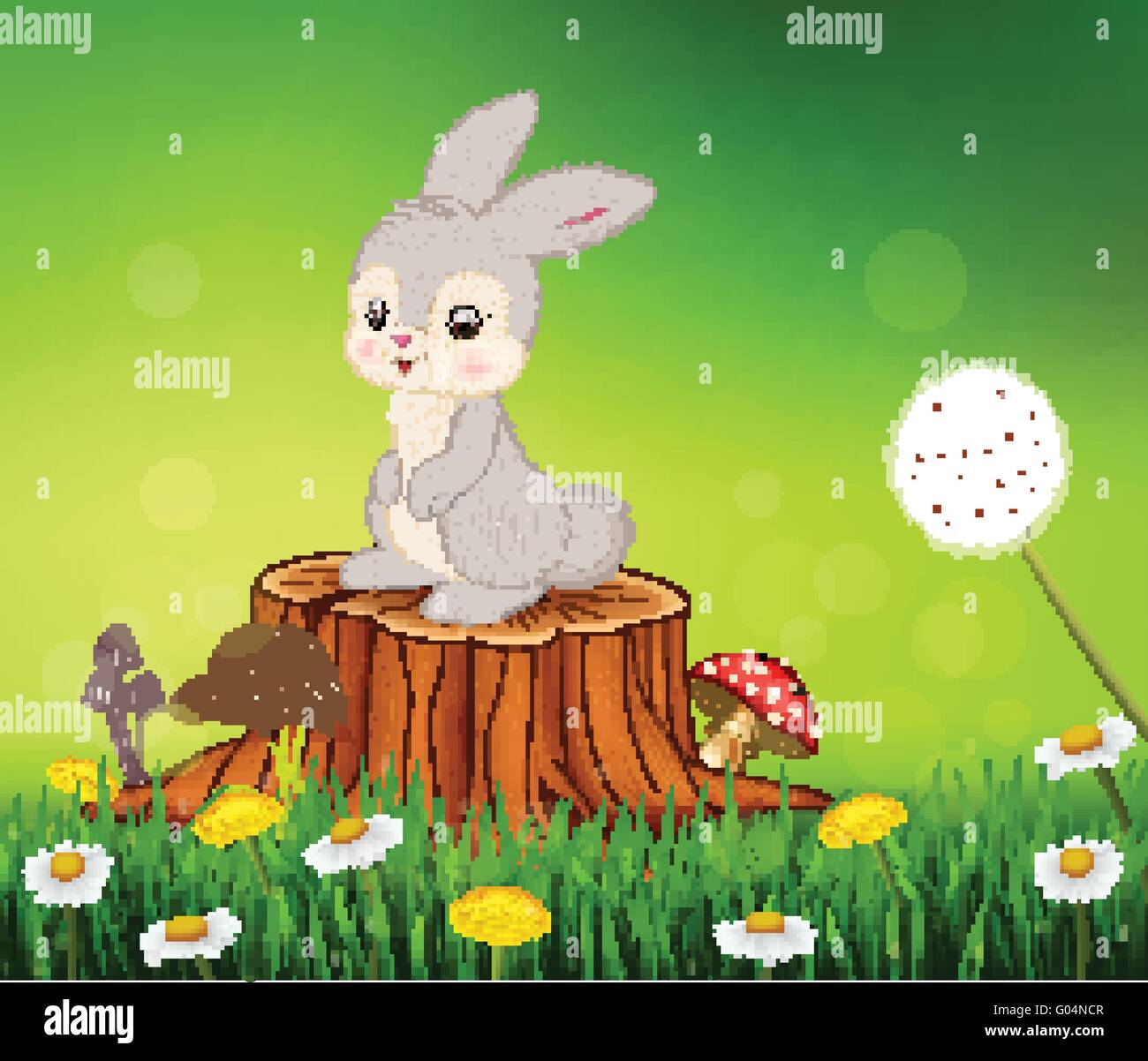 Cute bunny sitting on tree stump Stock Vector Image & Art - Alamy