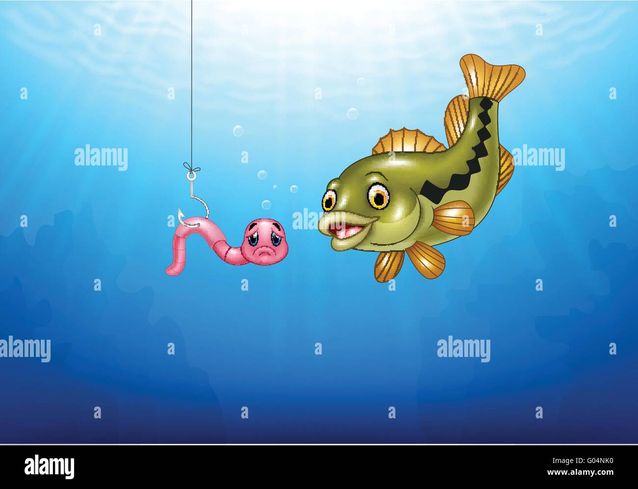 Cartoon bass fish hunting a pink worm Stock Vector Image & Art - Alamy