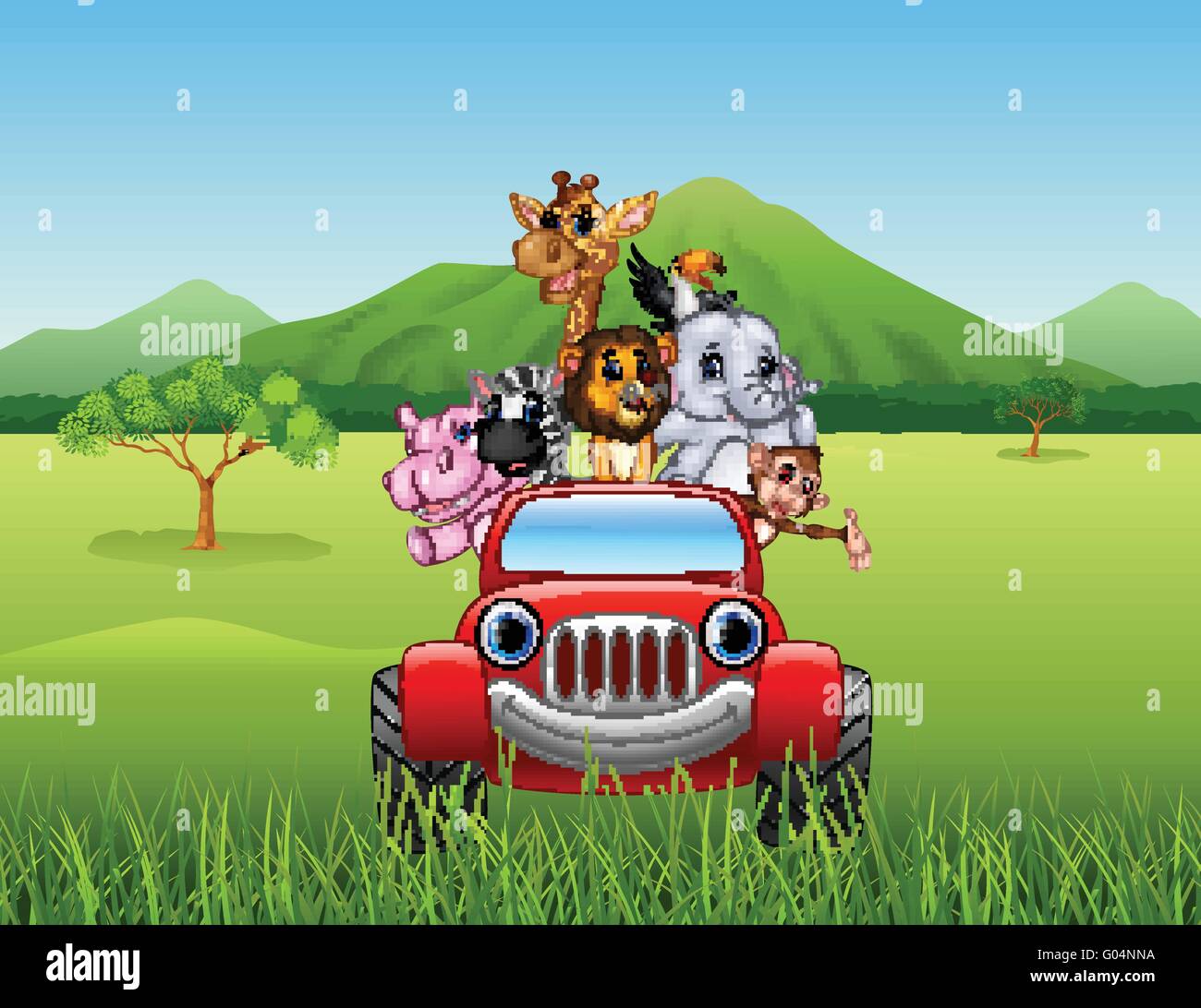Illustration animals in car Stock Vector Images - Alamy