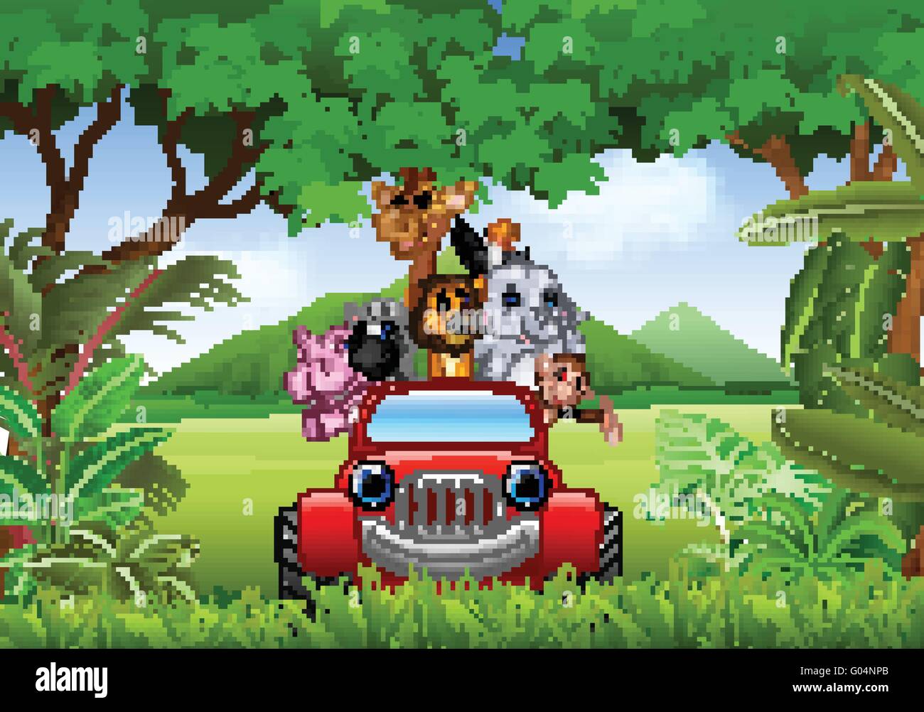 Illustration animals in car Stock Vector Images - Alamy