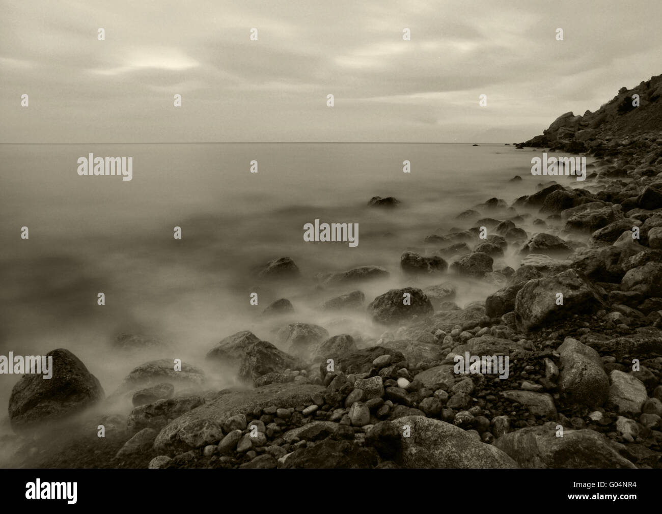 The night sea. The sea photographed at a dawn with long endurance Stock ...
