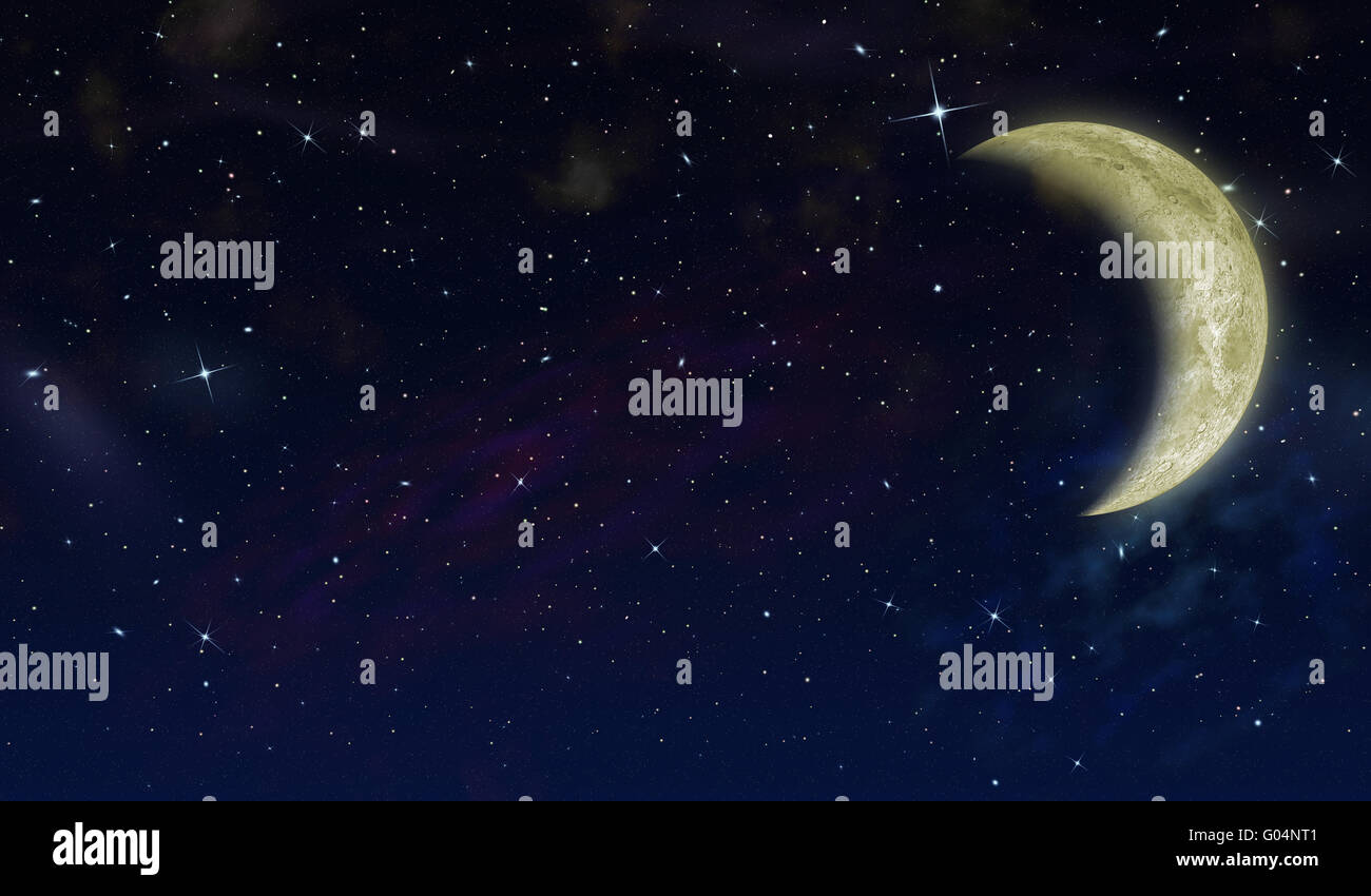 The half moon in the star sky. The detailed image Stock Photo - Alamy