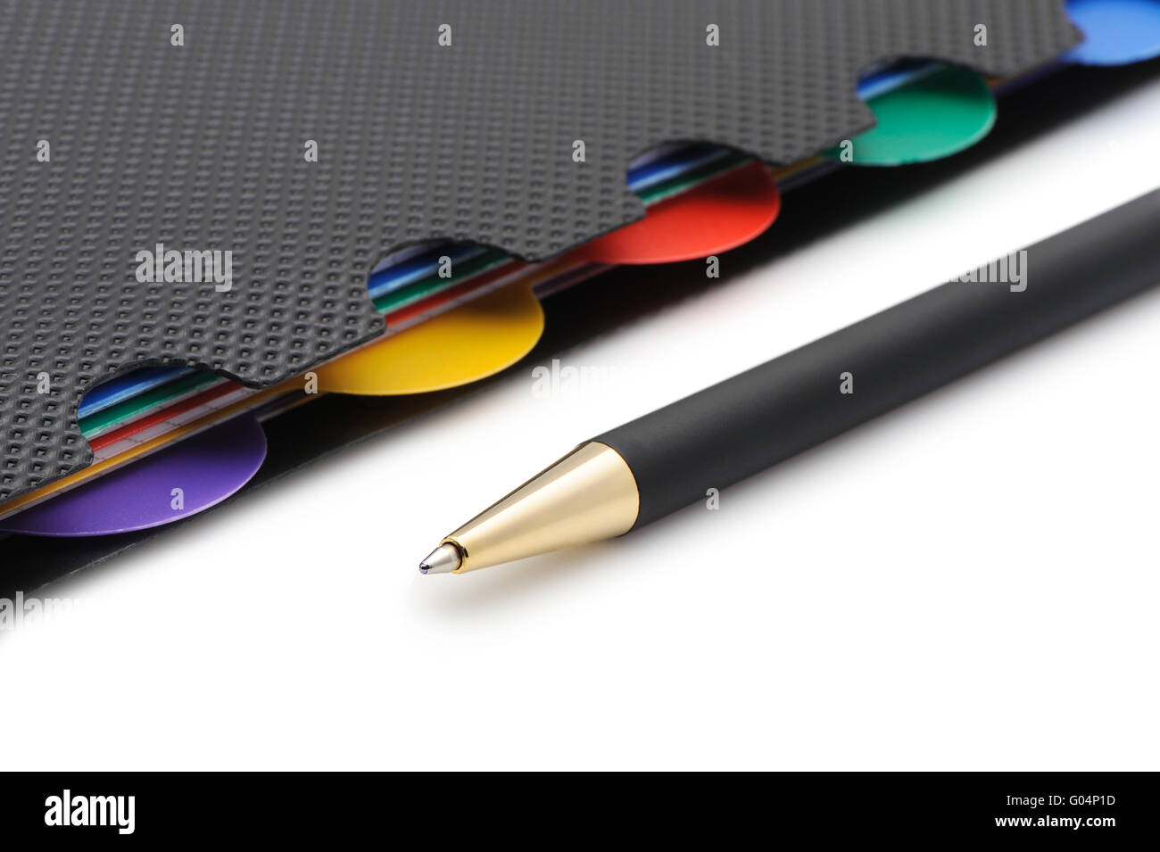 Notebook - organizer with the stylish pen.Color bookmarks Stock Photo ...