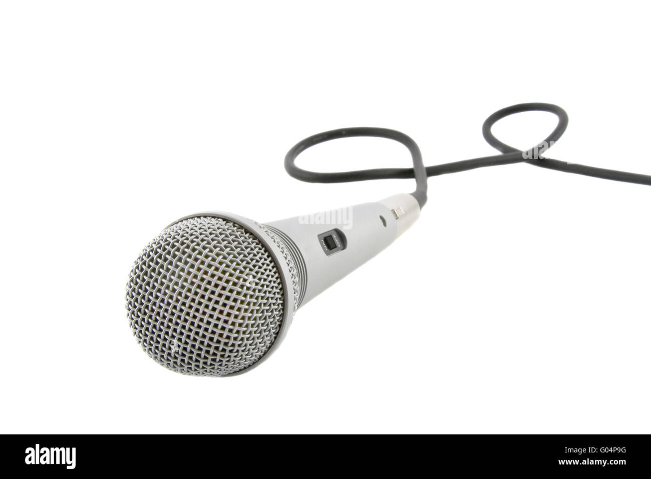 Silver microphone with cable isolated over white background Stock Photo ...