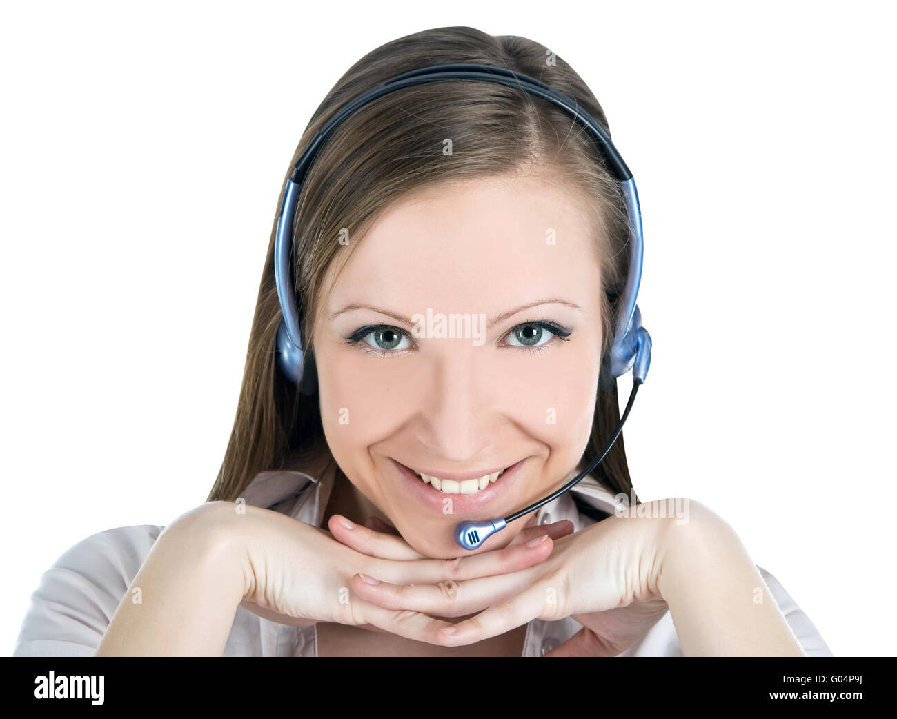 Beautiful customer service operator woman with headset Stock Photo - Alamy