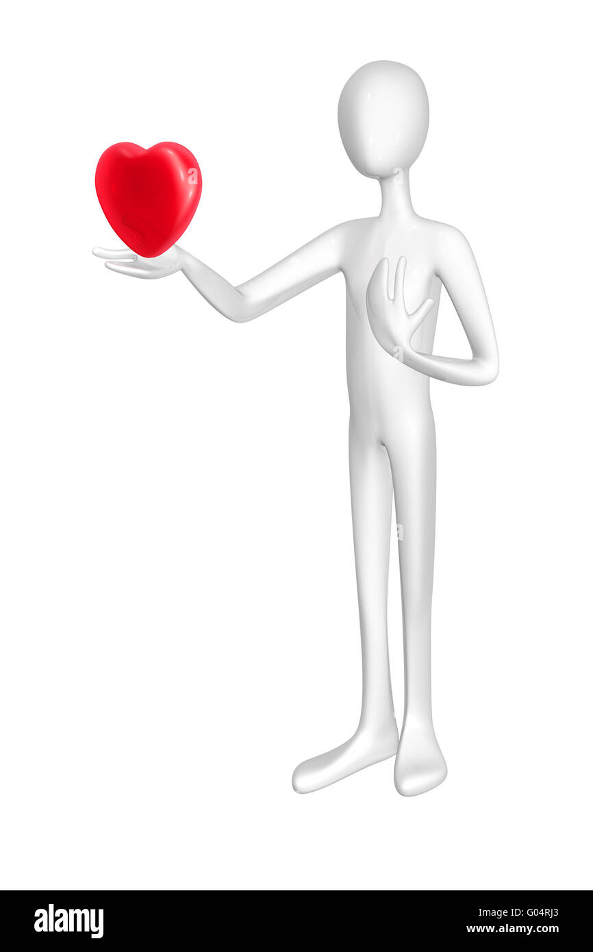 Man and heart isolated on white background Stock Photo - Alamy