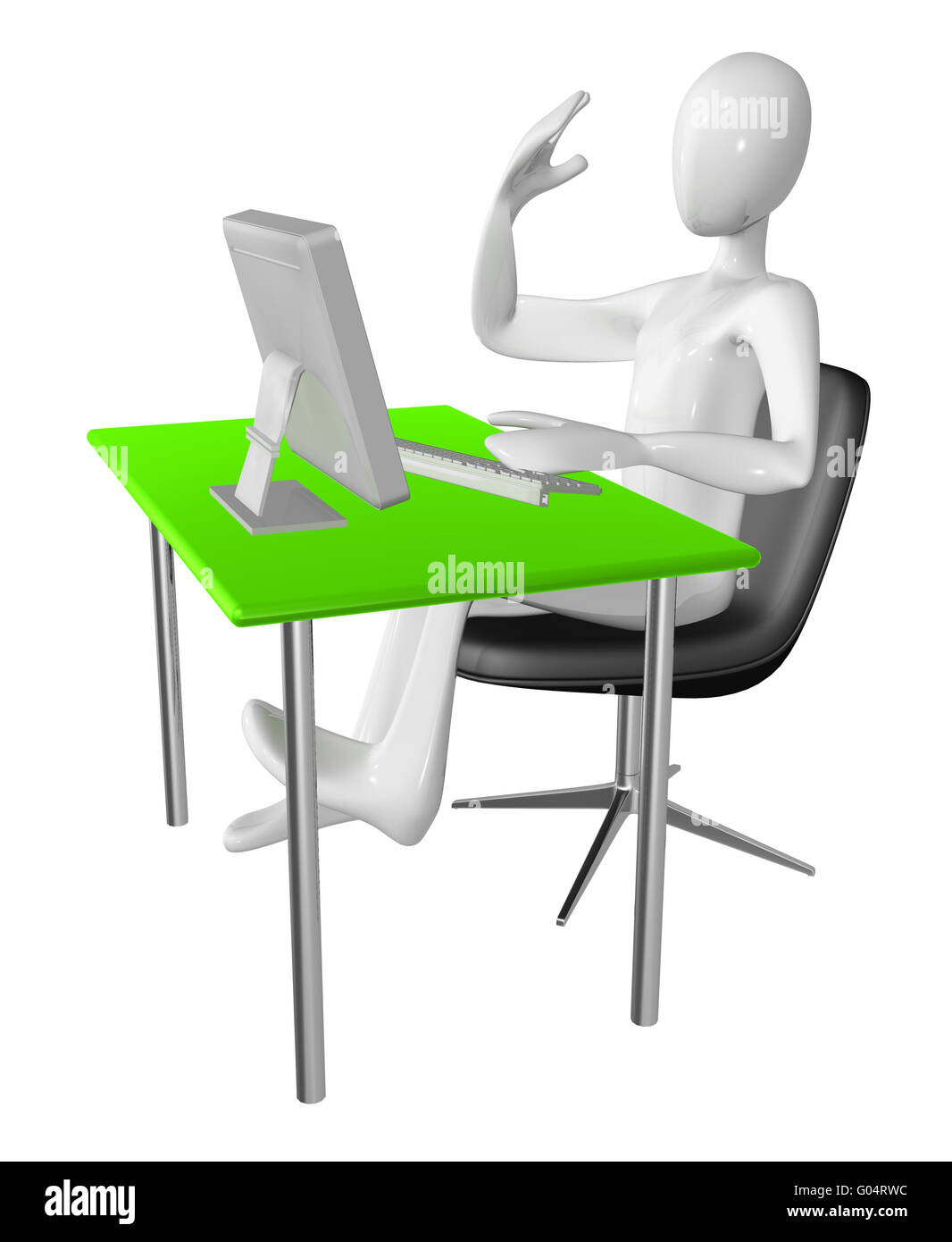 Man and computer isolated on white background Stock Photo - Alamy