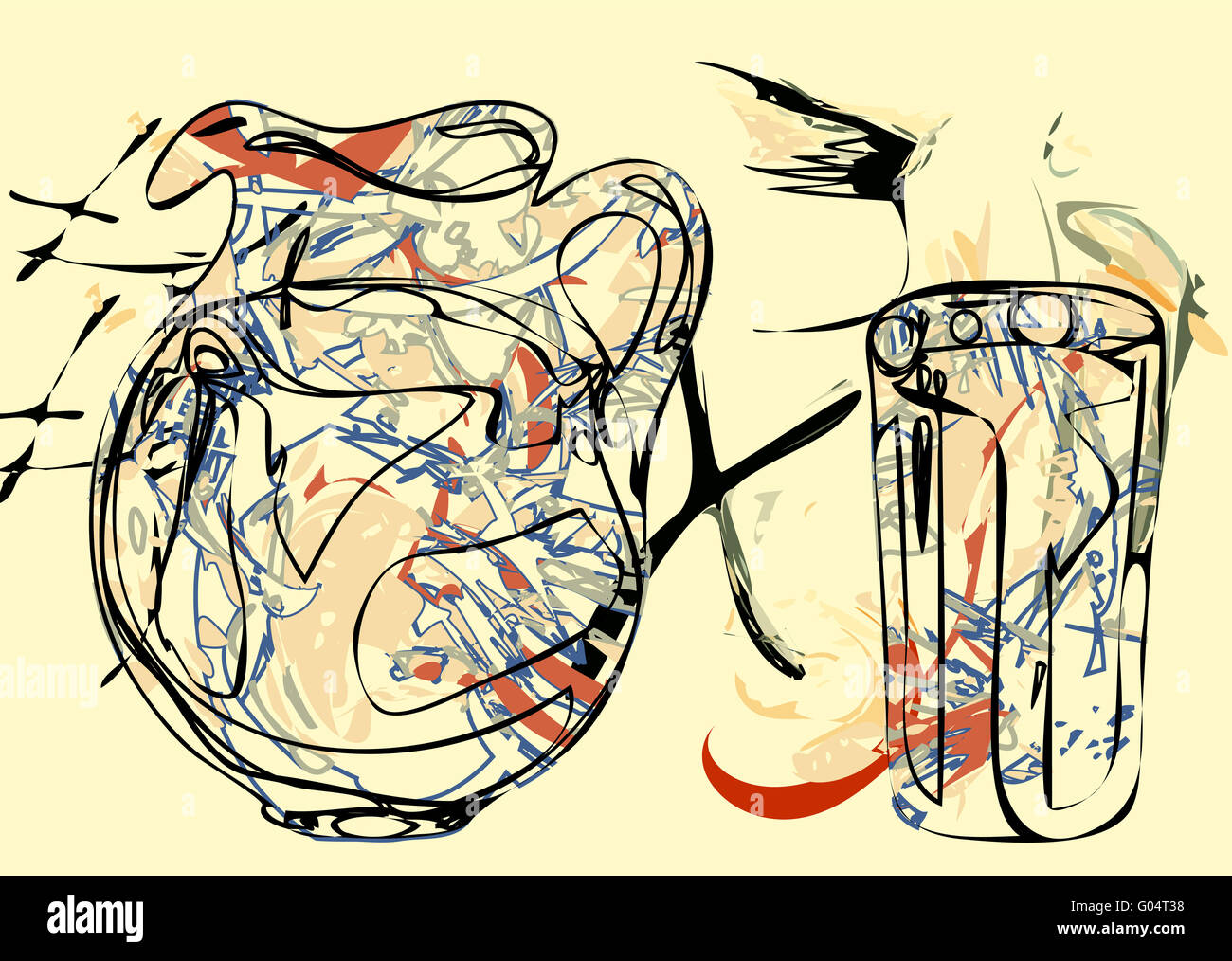 abstract pitcher. painting of still life with pitcher and glass Stock ...