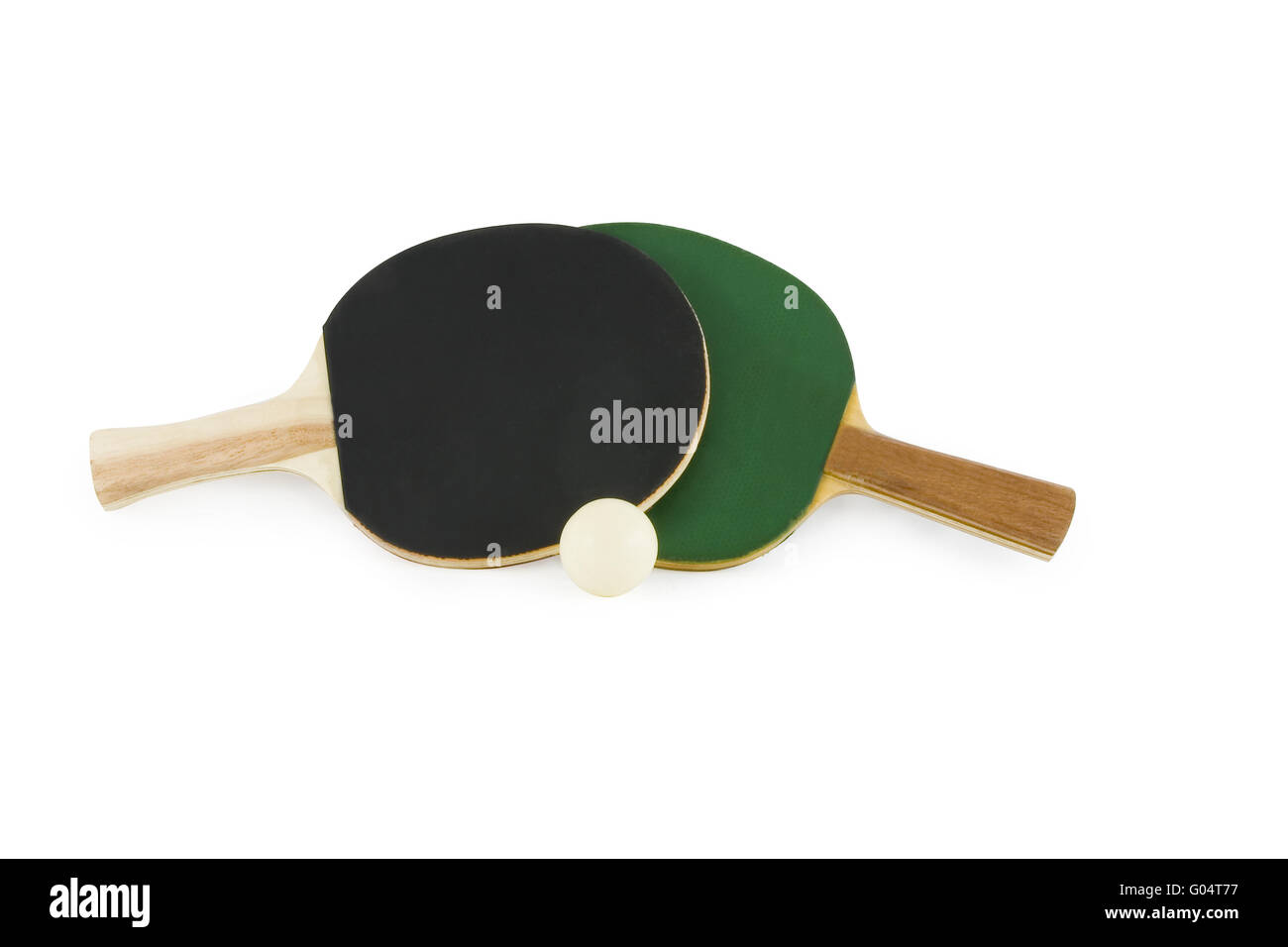 Table tennis rackets and ball isolated on white background Stock Photo ...