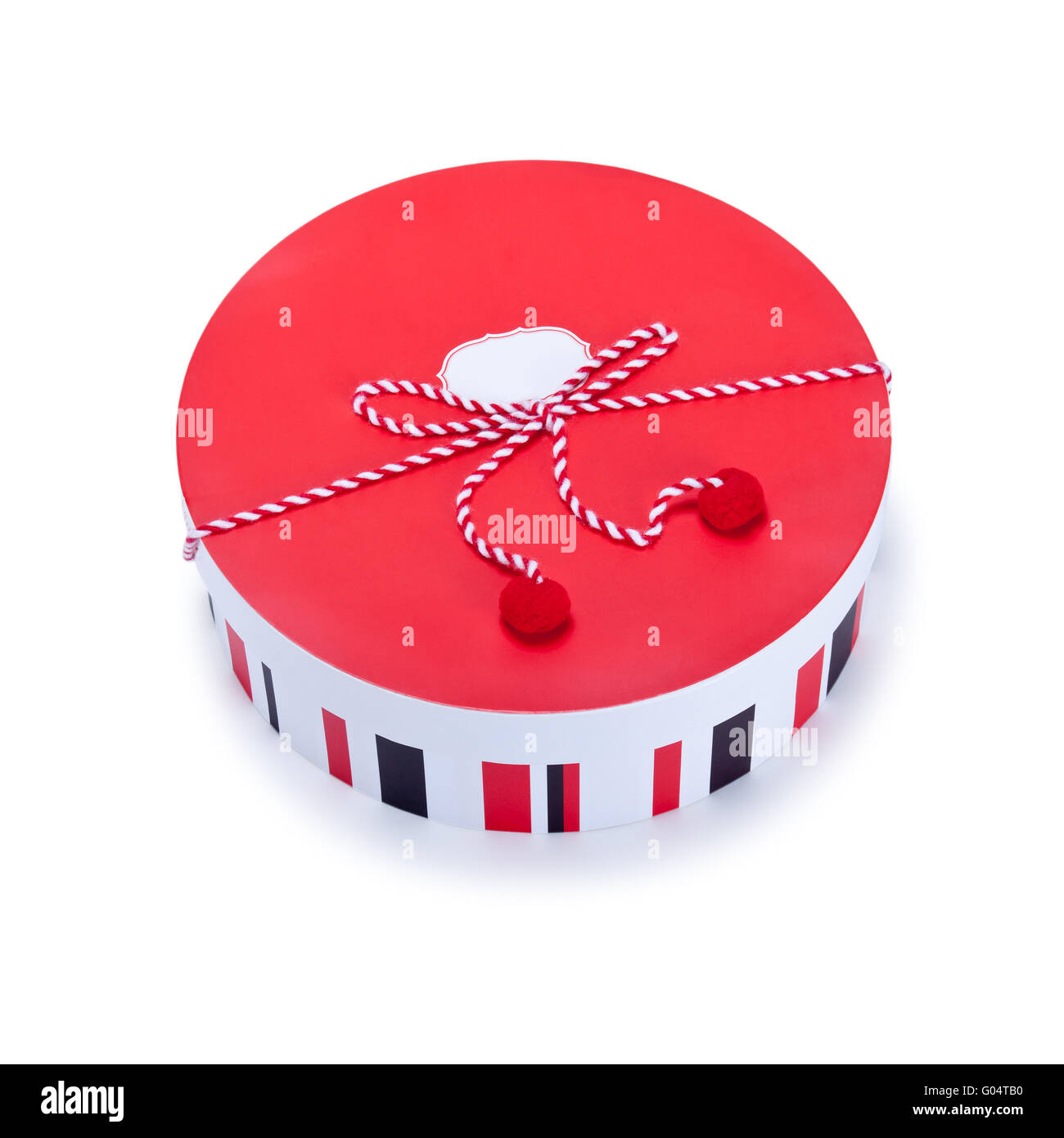 Round red and white gift box Stock Photo - Alamy