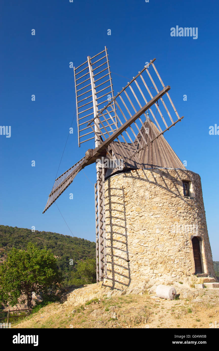 Ancient stone windmill (near village Grimaud, Provence, France Stock ...