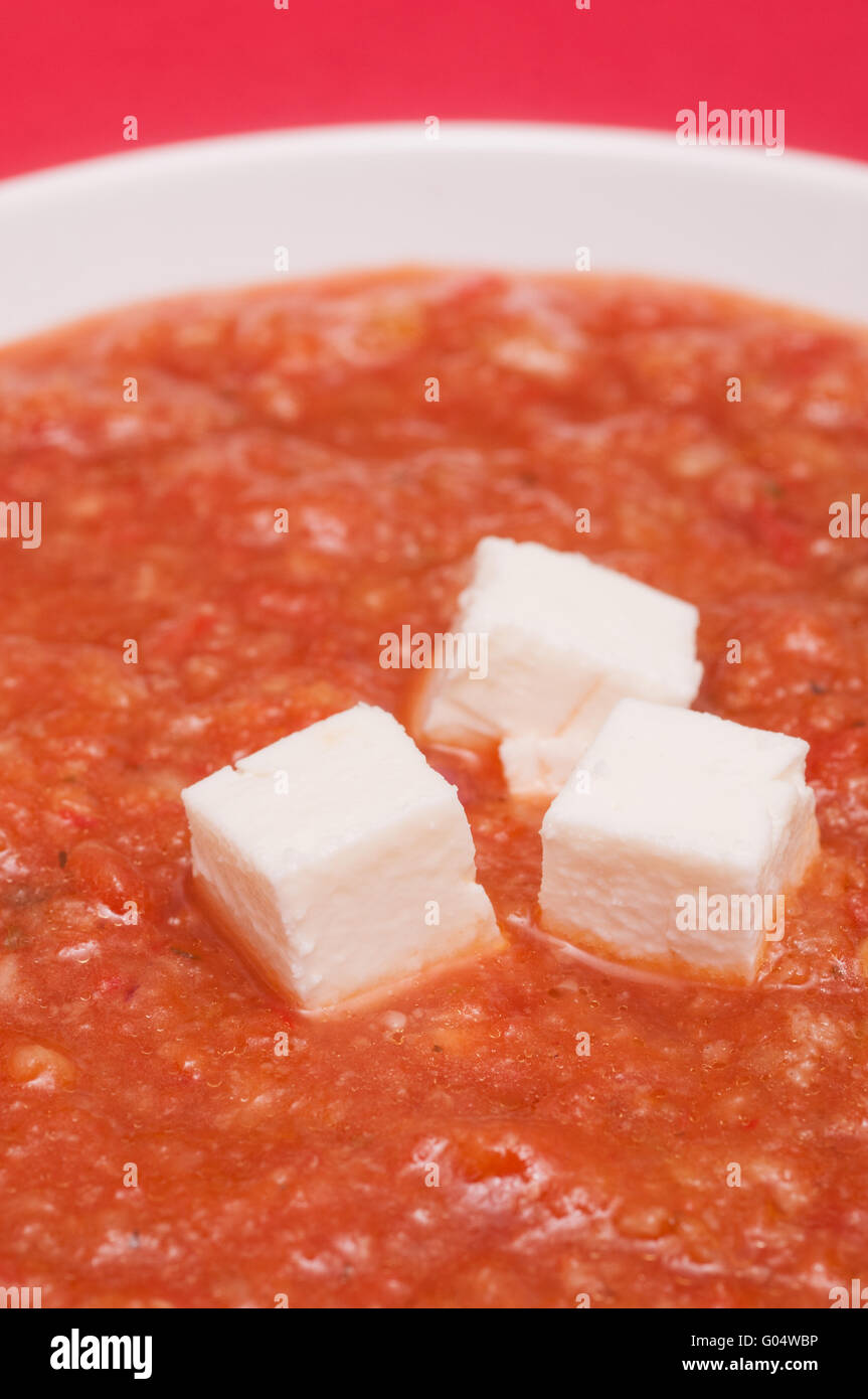 Cold spanish appetizer gazpacho with feta cheese Stock Photo - Alamy
