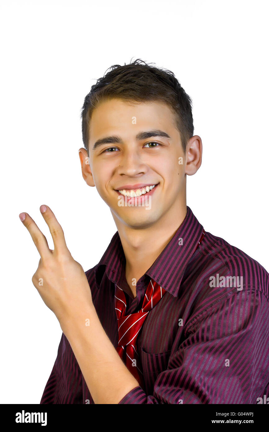 Young successful businessman is showing hand signs Stock Photo - Alamy