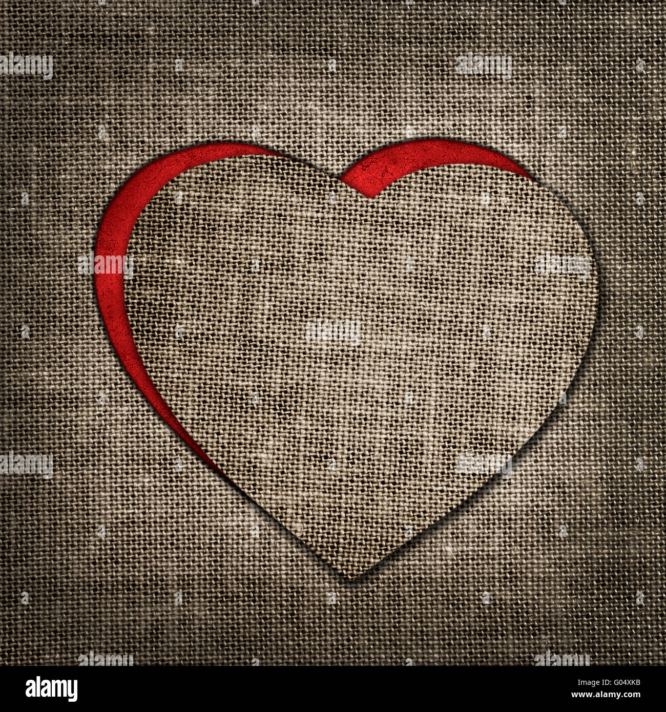 Heart of linen fabric with red substrate Stock Photo - Alamy