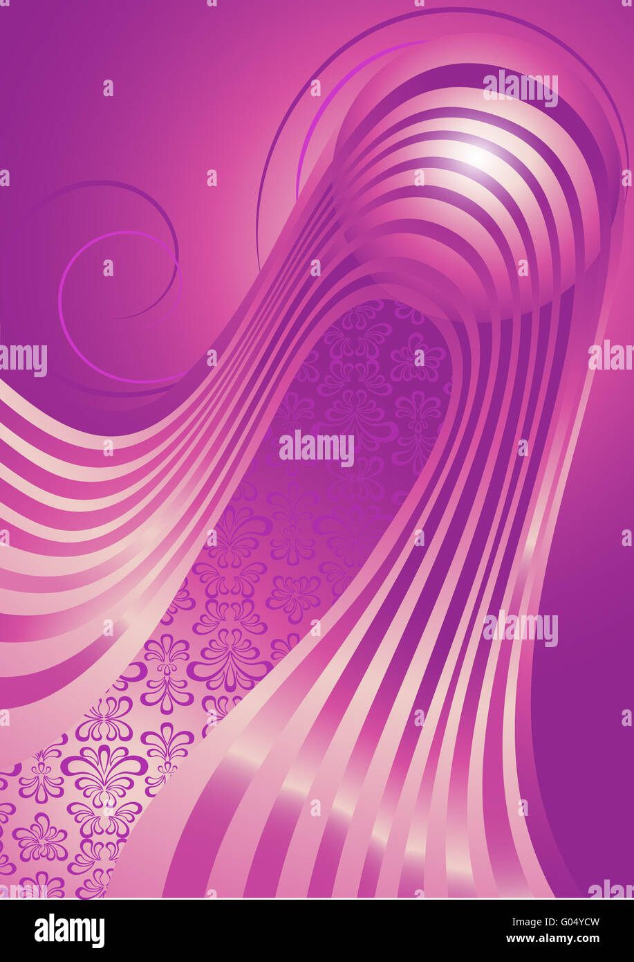Waves and curved bands covering ball on a purple b Stock Photo - Alamy