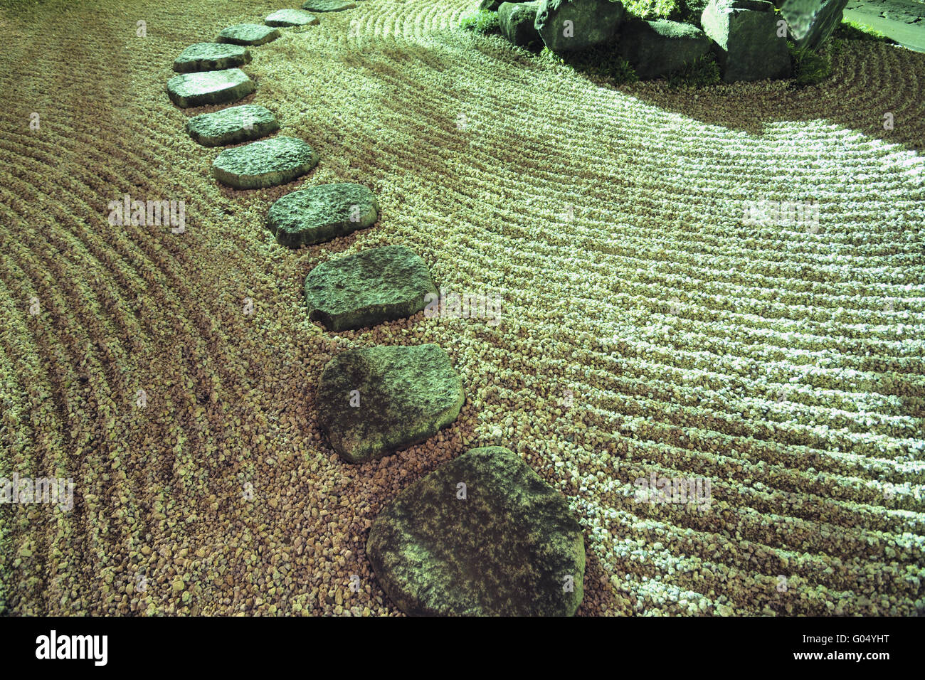 stone pathway between sand waves in Zen garden by Stock Photo - Alamy
