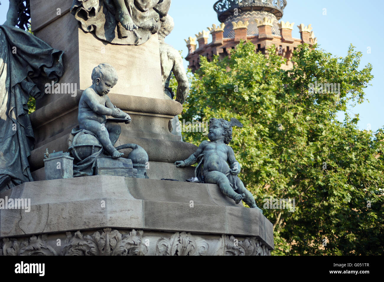 Angels monument located near Palau Square in Barcelona, Spain Stock ...