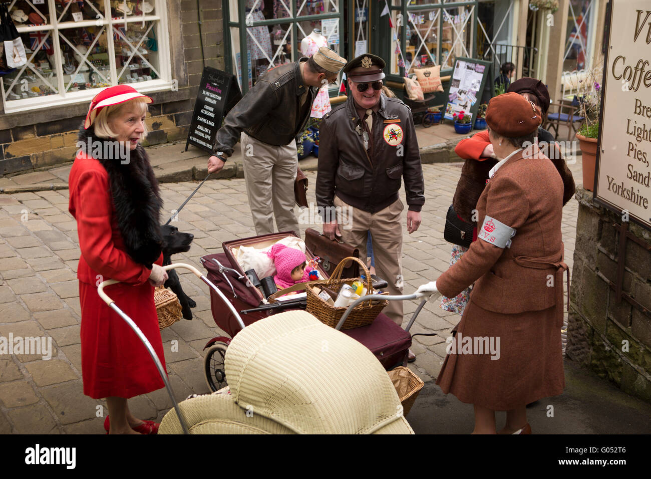 UK, England, Yorkshire, Haworth 40s Weekend, Patt Rigg with pram, and ...