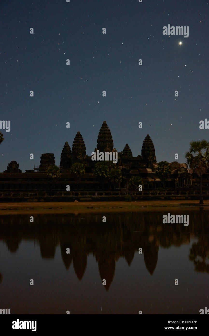 Starry sky at early dawn over Angkor Wat, Angkor World Heritage Site ...